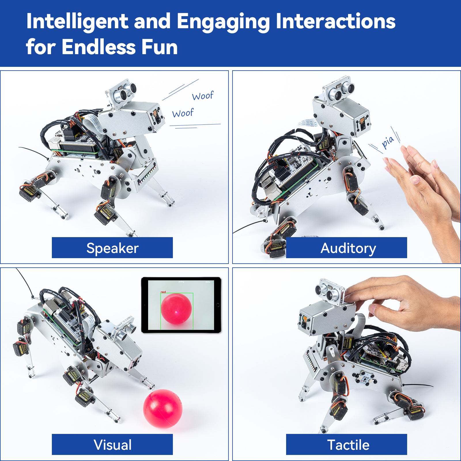 SunFounder PiDog AI Robot Dog Kit for Raspberry Pi 4/3B+/3B/Zero 2W, C