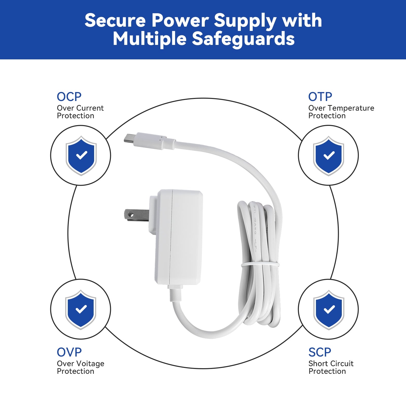 SunFounder 27W PD Power Supply for Raspberry Pi 5, 5.1V 5A GaN 1.2m 3 ...