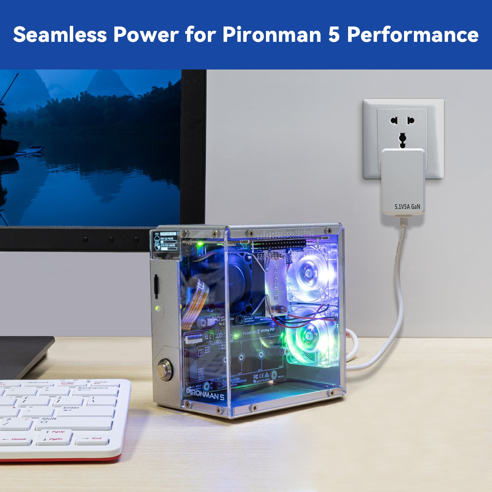 SunFounder 27W PD Power Supply for Raspberry Pi 5, 5.1V 5A GaN 1.2m 3 ...