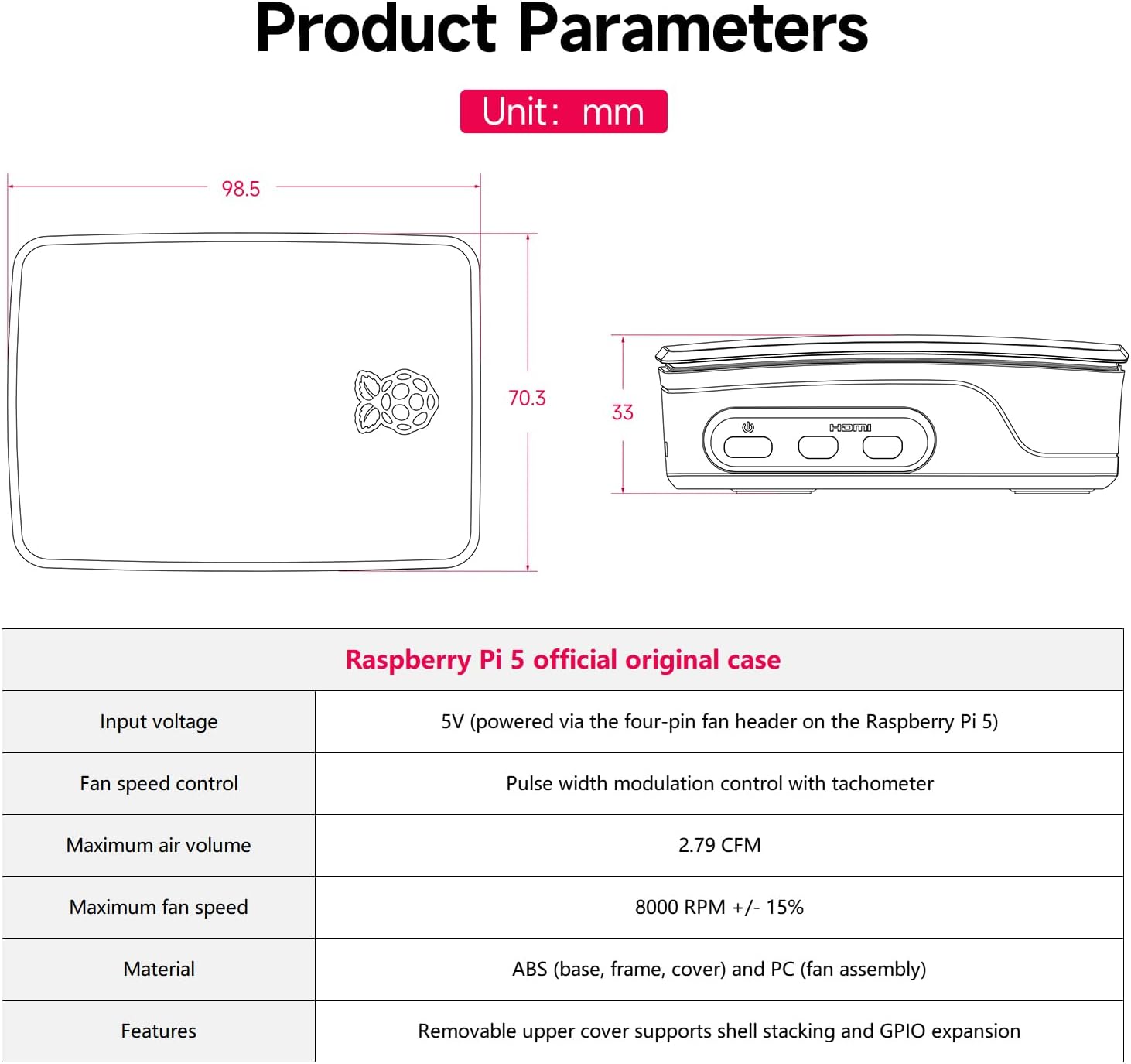 Official Raspberry Pi 5 Red White Case Active Cooling Pwm Fan