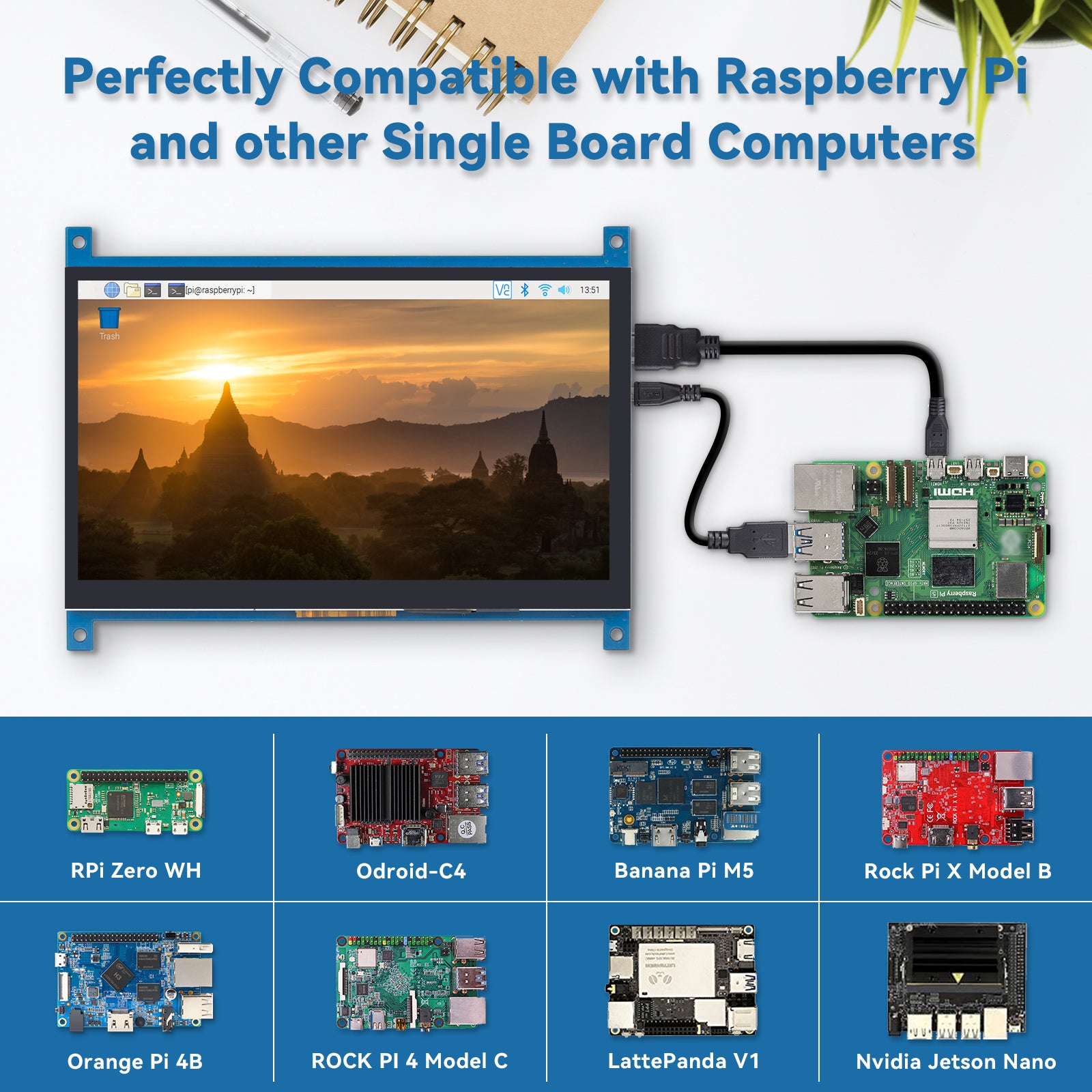 SunFounder Raspberry Pi 5 4 Display Touchscreen 7 Inch HDMI 1024×600 ...