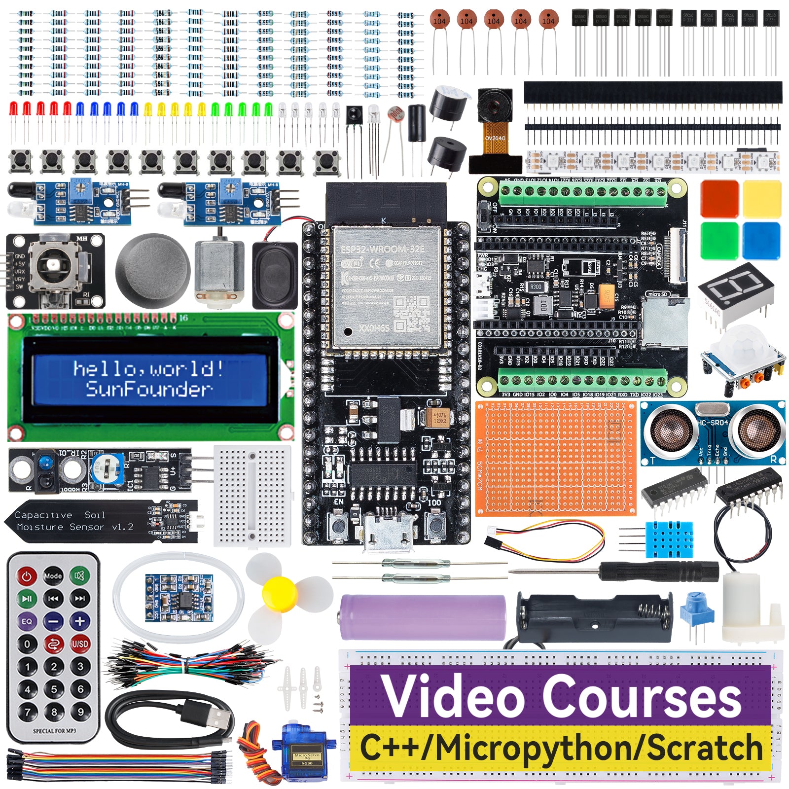 SunFounder ESP32 Ultimate Starter Kit with Battery & ESP32-WROOM-32E Board, RoHS Compliant ...