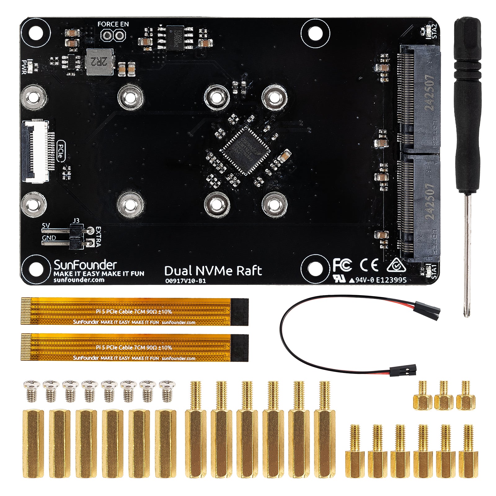 SunFounder Dual NVMe Raft for Raspberry Pi 5 PCIe Gen 2.0 to M.2 HAT ...