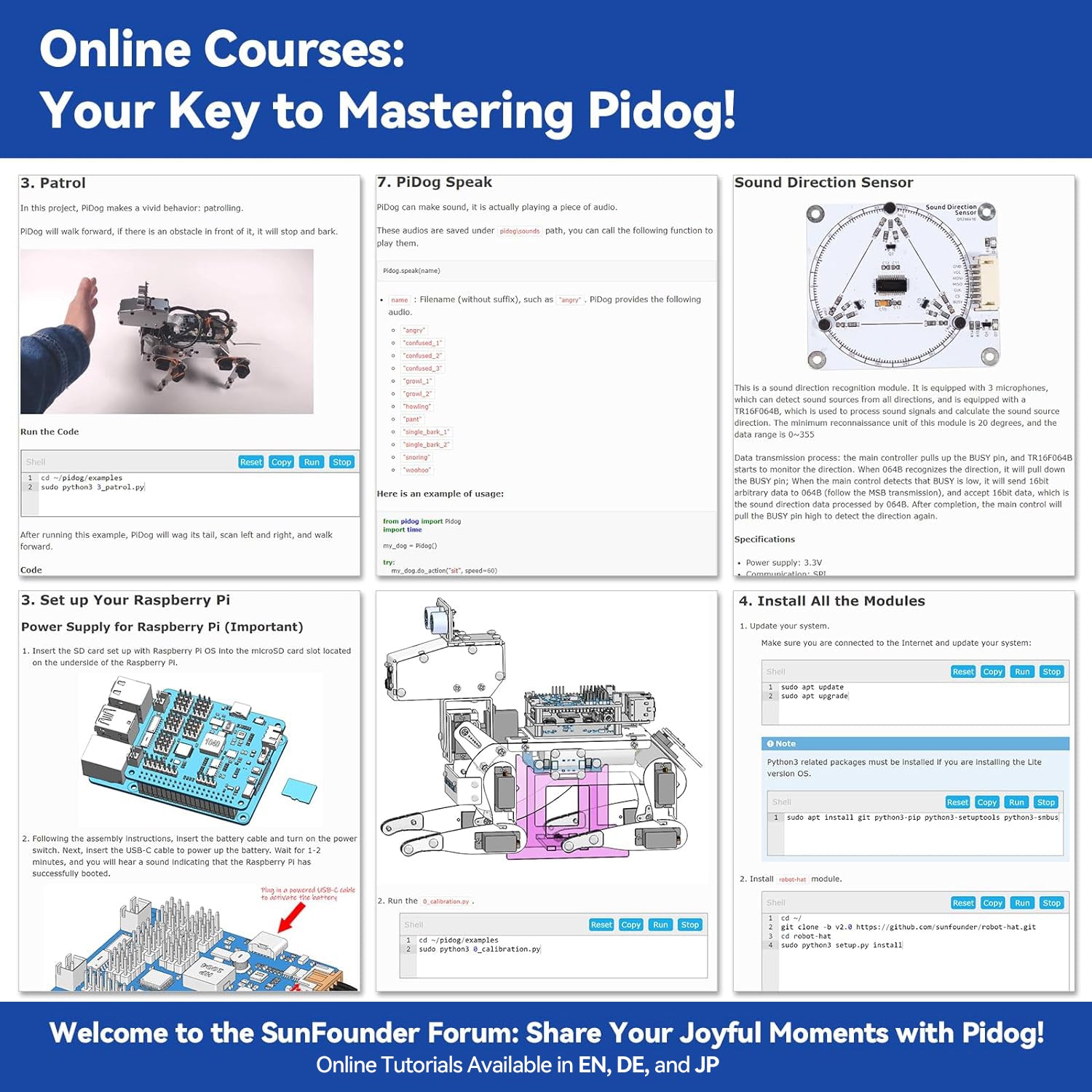 SunFounder PiDog Robot Dog Kit for Raspberry Pi 4/3B+/3B/Zero 2W