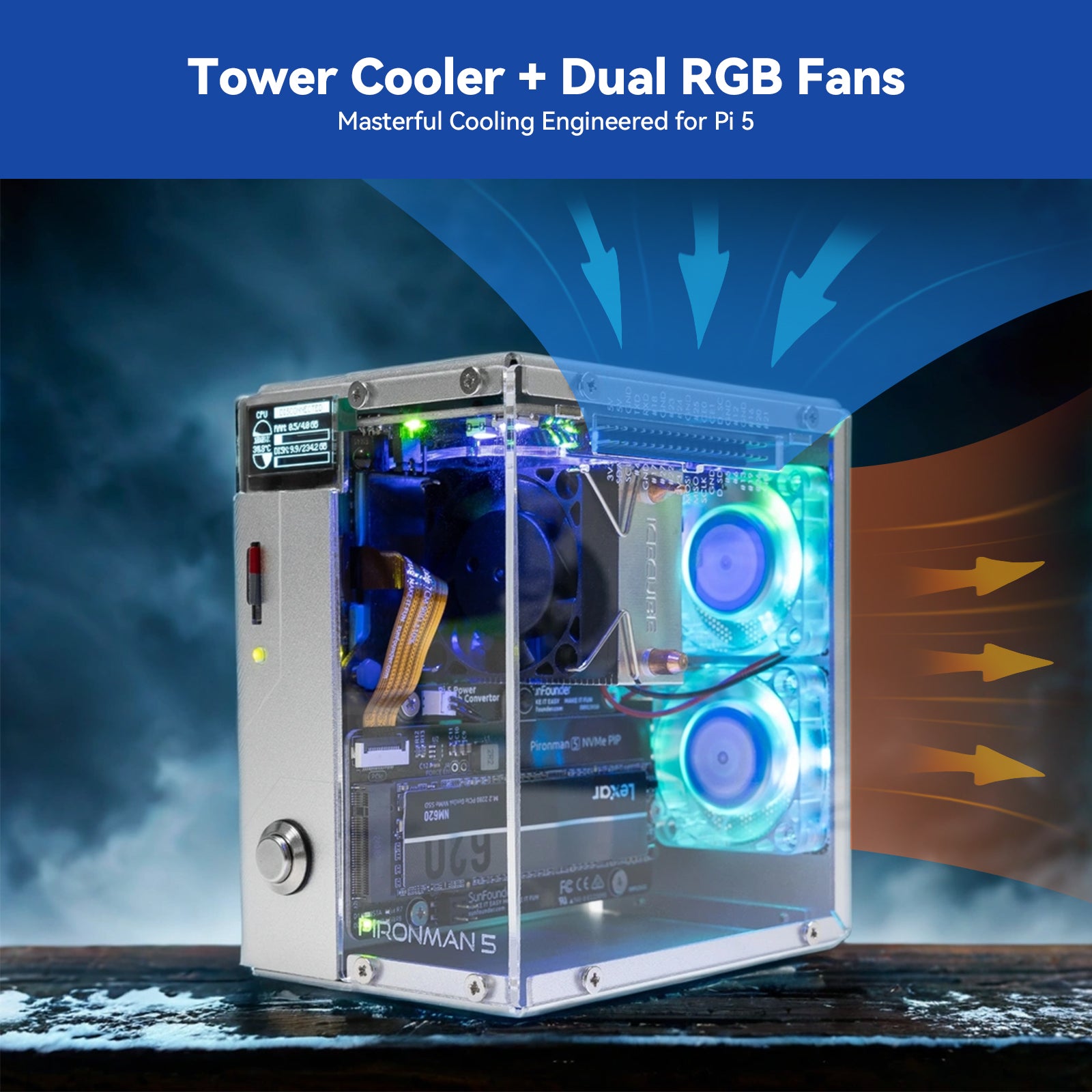 Pironman 5 NVMe M.2 SSD PCIe Mini PC Case for Raspberry Pi 5 (EN/DE/JP