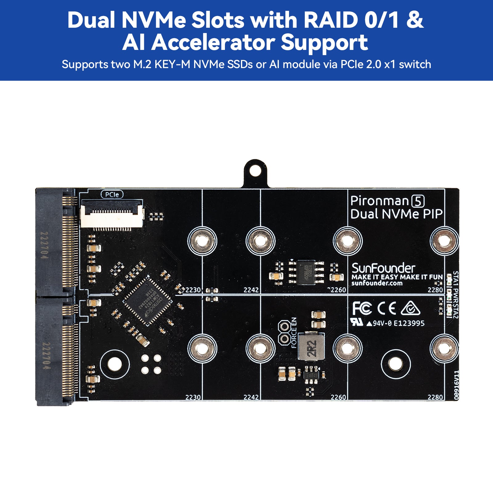 Dual NVMe Board for Pironman 5/ Pironman 5-Max | SunFounder