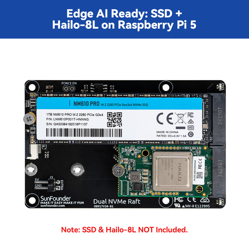 SunFounder Dual NVMe Raft for Raspberry Pi 5 PCIe Gen 2.0 to M.2 HAT K