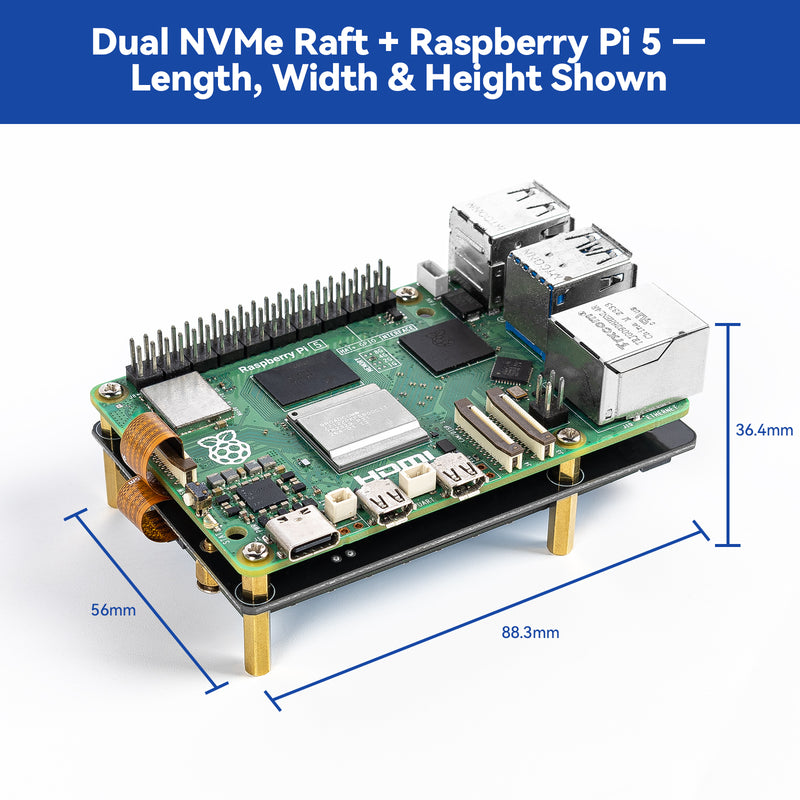 SunFounder Dual NVMe Raft for Raspberry Pi 5 PCIe Gen 2.0 to M.2 HAT K