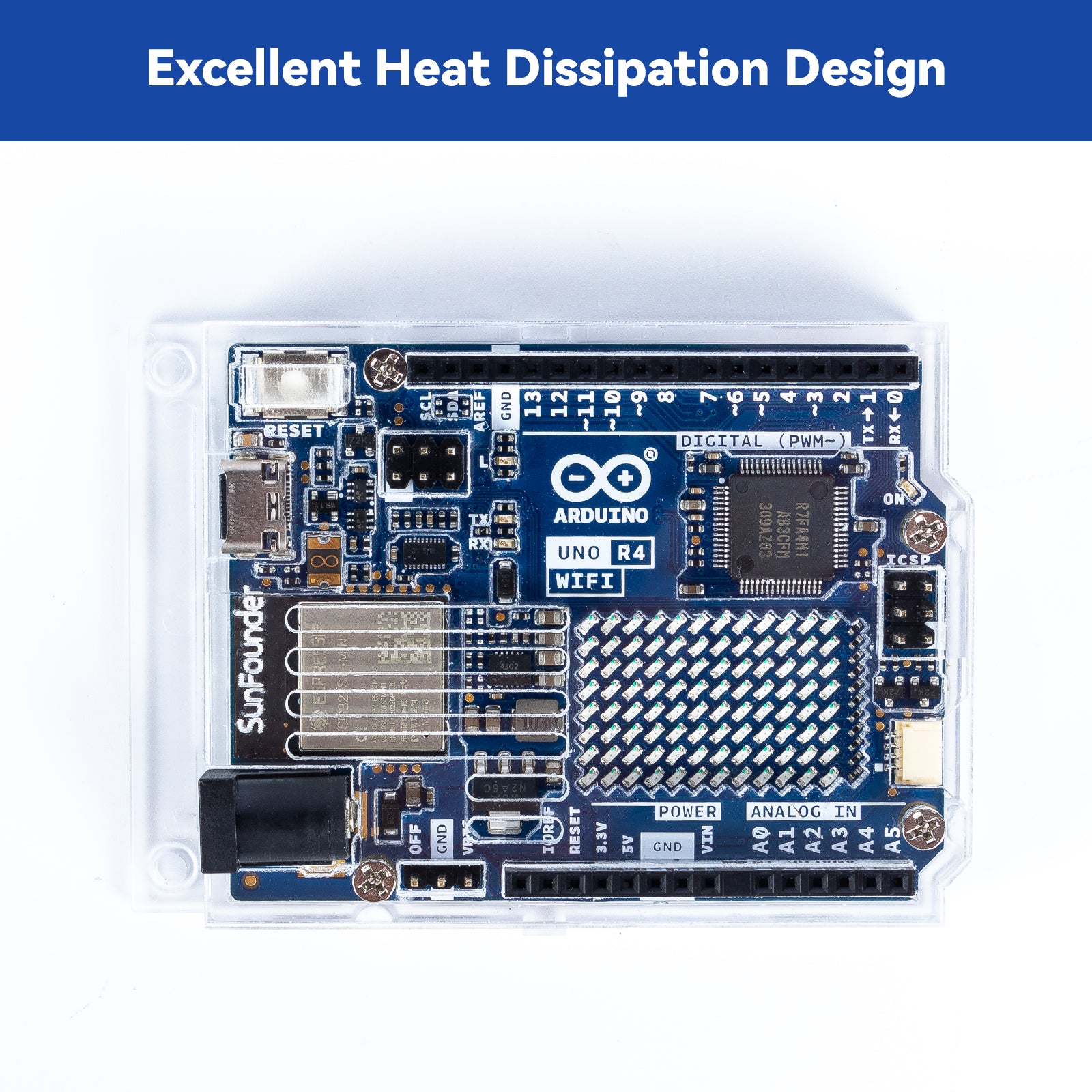 SunFounder Transparent Acrylic Case Compatible with Arduino UNO R4 WiF