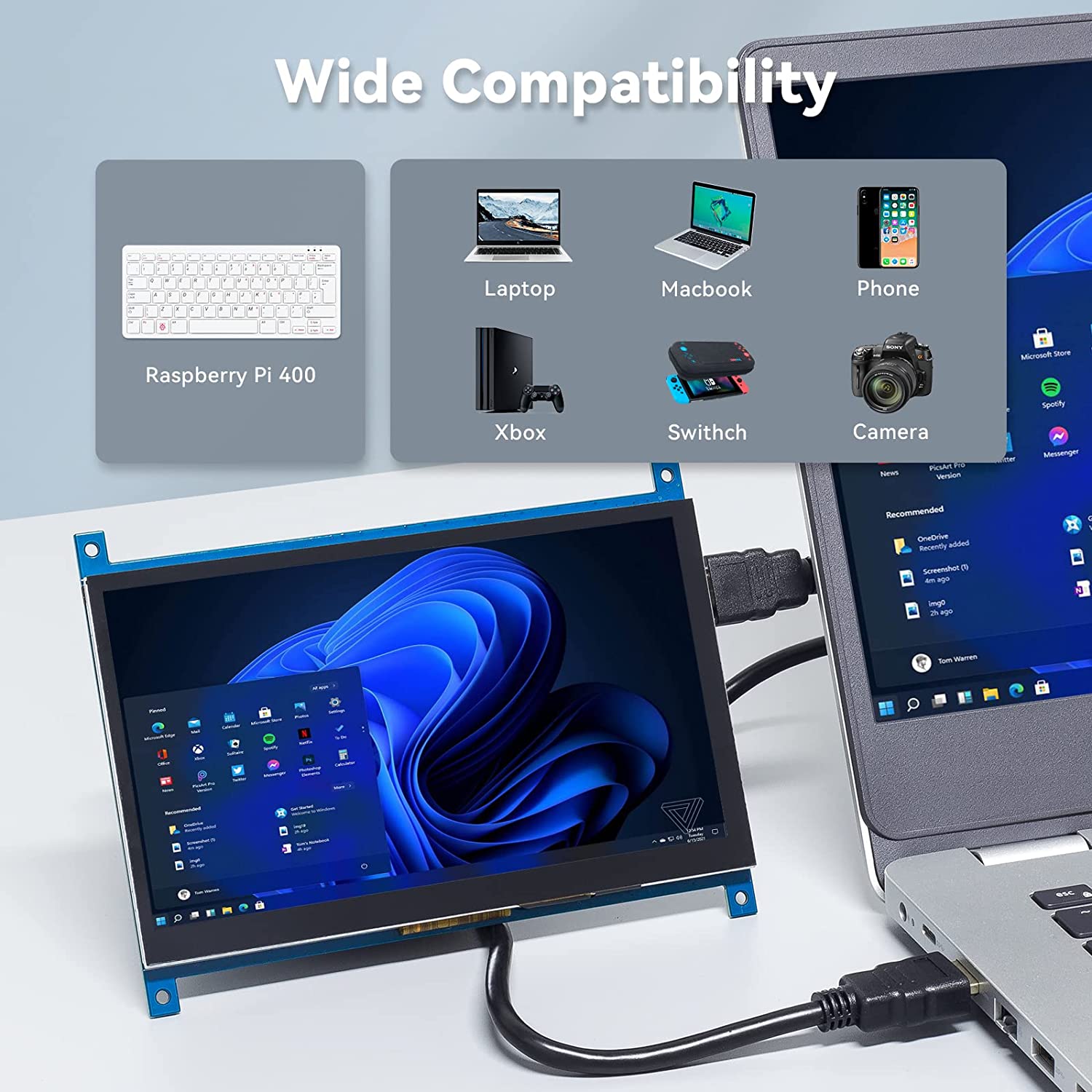 SunFounder Raspberry Pi 5 4 Display Touchscreen 7 Inch HDMI 1024×600 ...