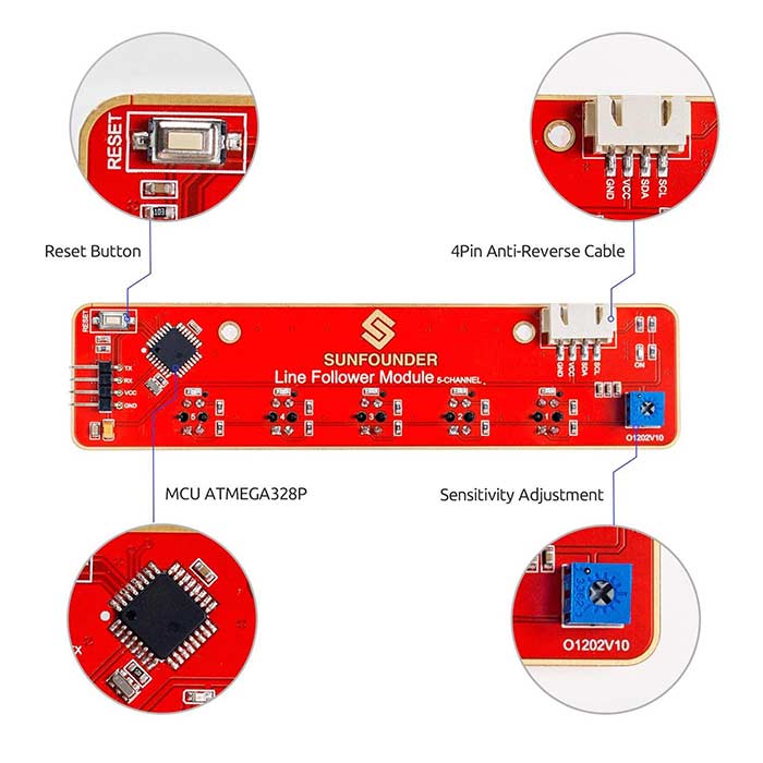 SunFounder I2C 5-Channel Line Follower Module | SunFounder